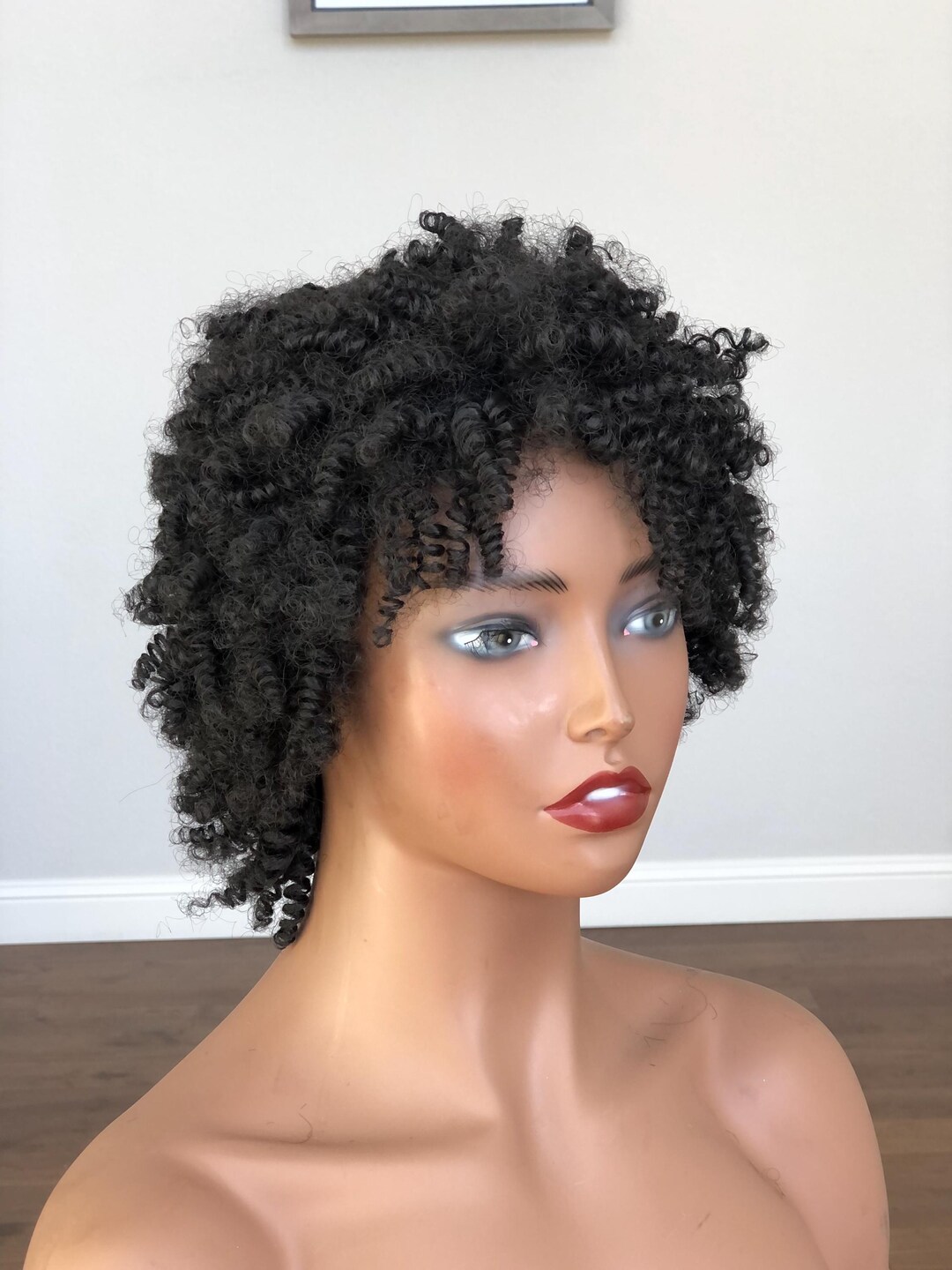 Short Afro Kinky Coily Curly Synthetic Wig | Heat Resistant Wigs for ...