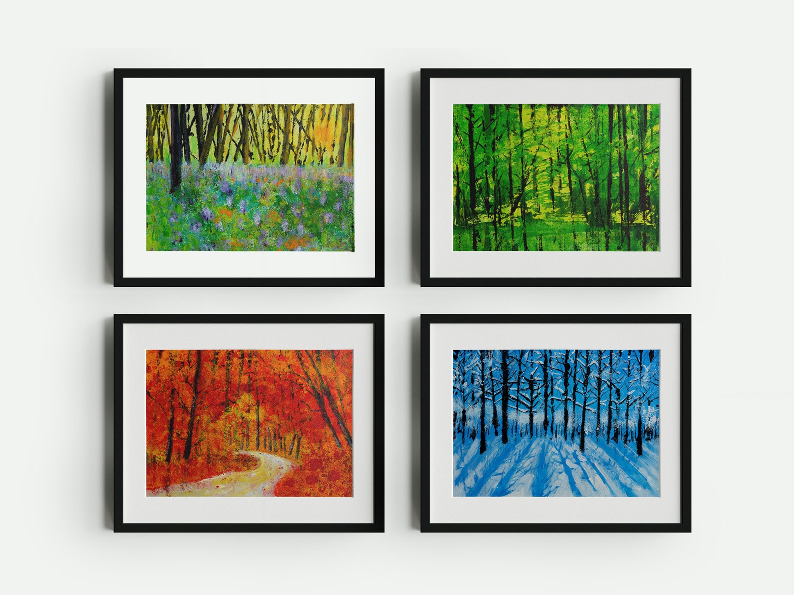 Four Seasons Art, Spring, Summer, Autumn, Winter, Acrylic Painting ...