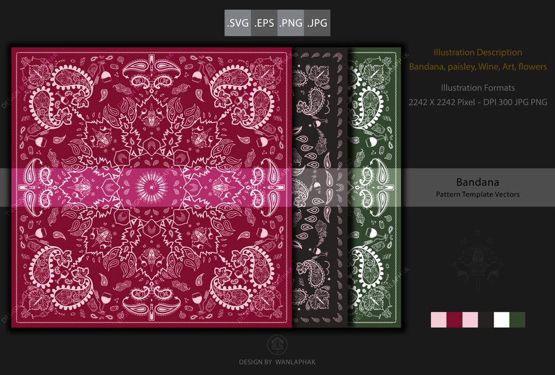 Paisley Bandana Pattern SVG – Commercial Use Vector (digital Cut File ...