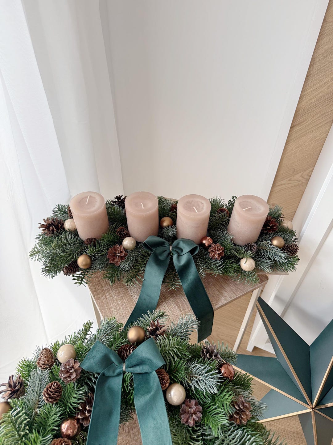 Modern, Large, Durable Advent Wreath Made of Fir, Pine Cones & Ribbons ...