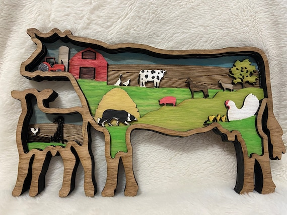 Cow Layered Farm Scene Laser Cut File DIGITAL FILE ONLY - Etsy Australia