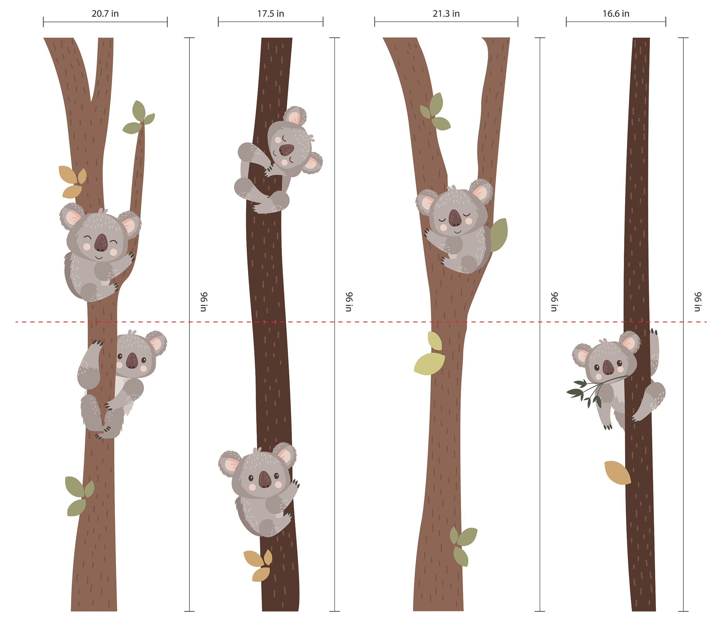 Koala Bears on Trees Wall Sticker, Wall Decal for Nursery, Wallpaper ...
