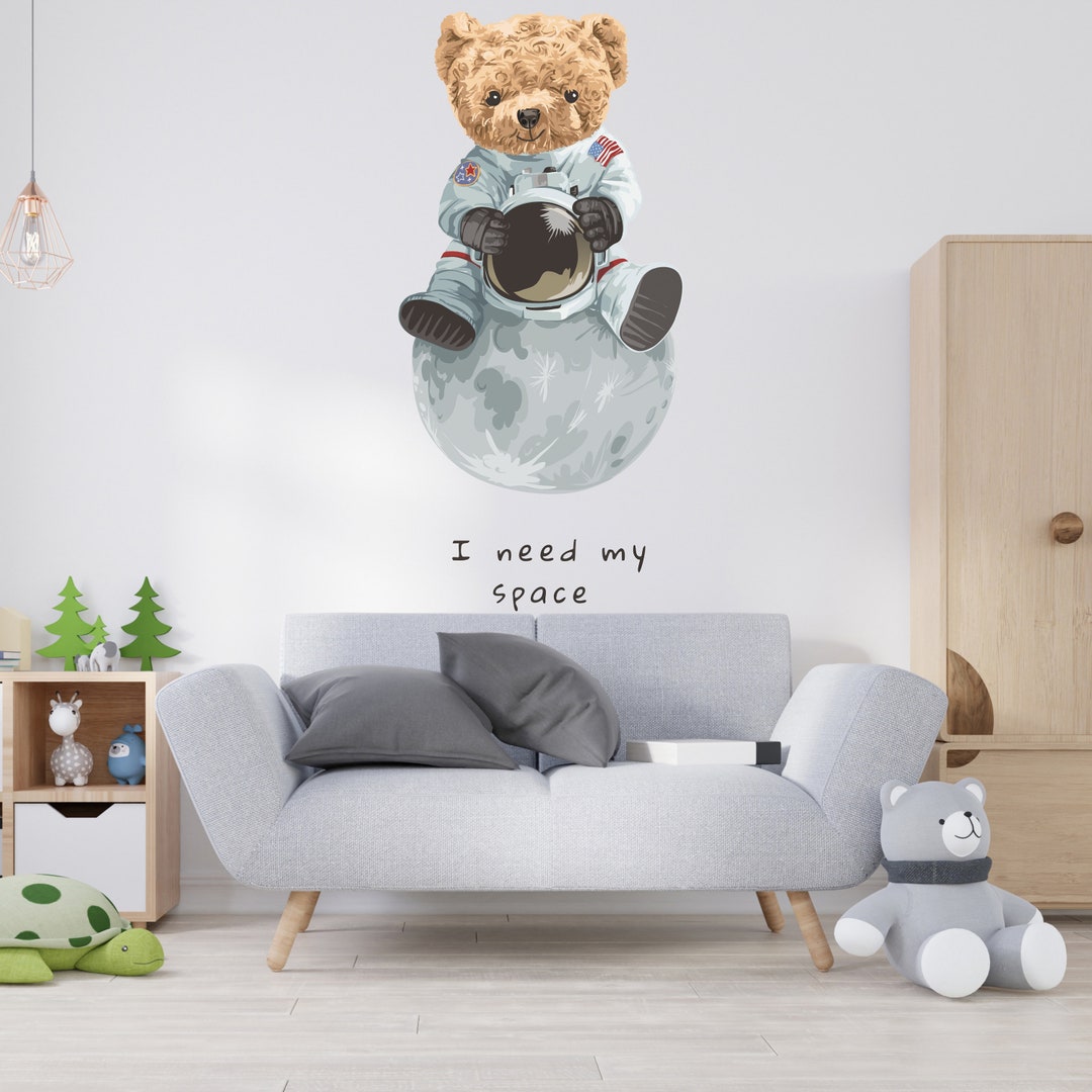 Cute Bear Wall Decal Kids Room Decor Astro Bear Vinyl Wall Sticker for ...