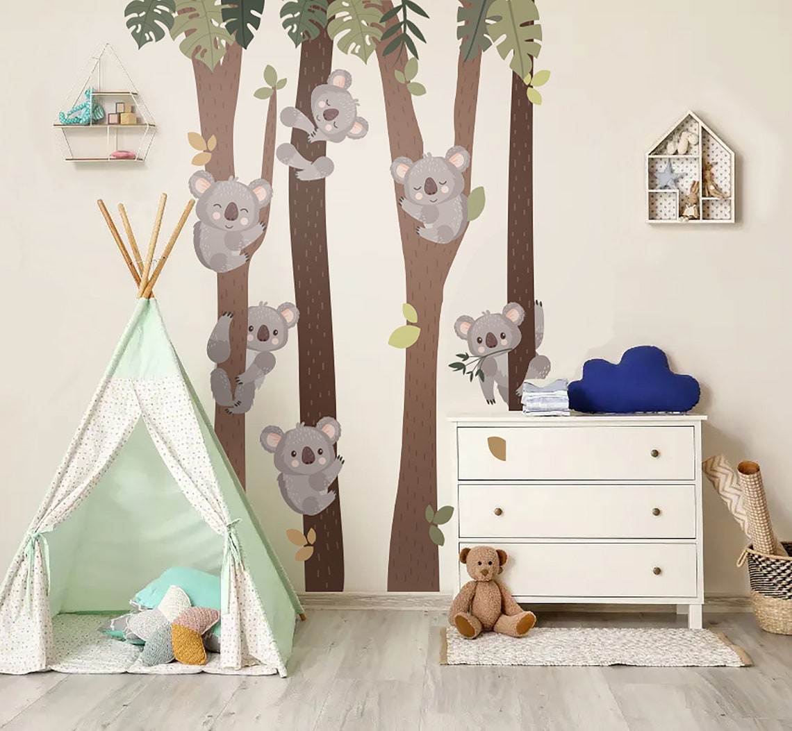 Koala Bears on Trees Wall Sticker, Wall Decal for Nursery, Wallpaper ...