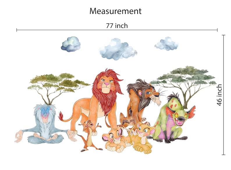 Lion King Wall Art Living Room Safari Animals Wall Decal for Kids Lion ...