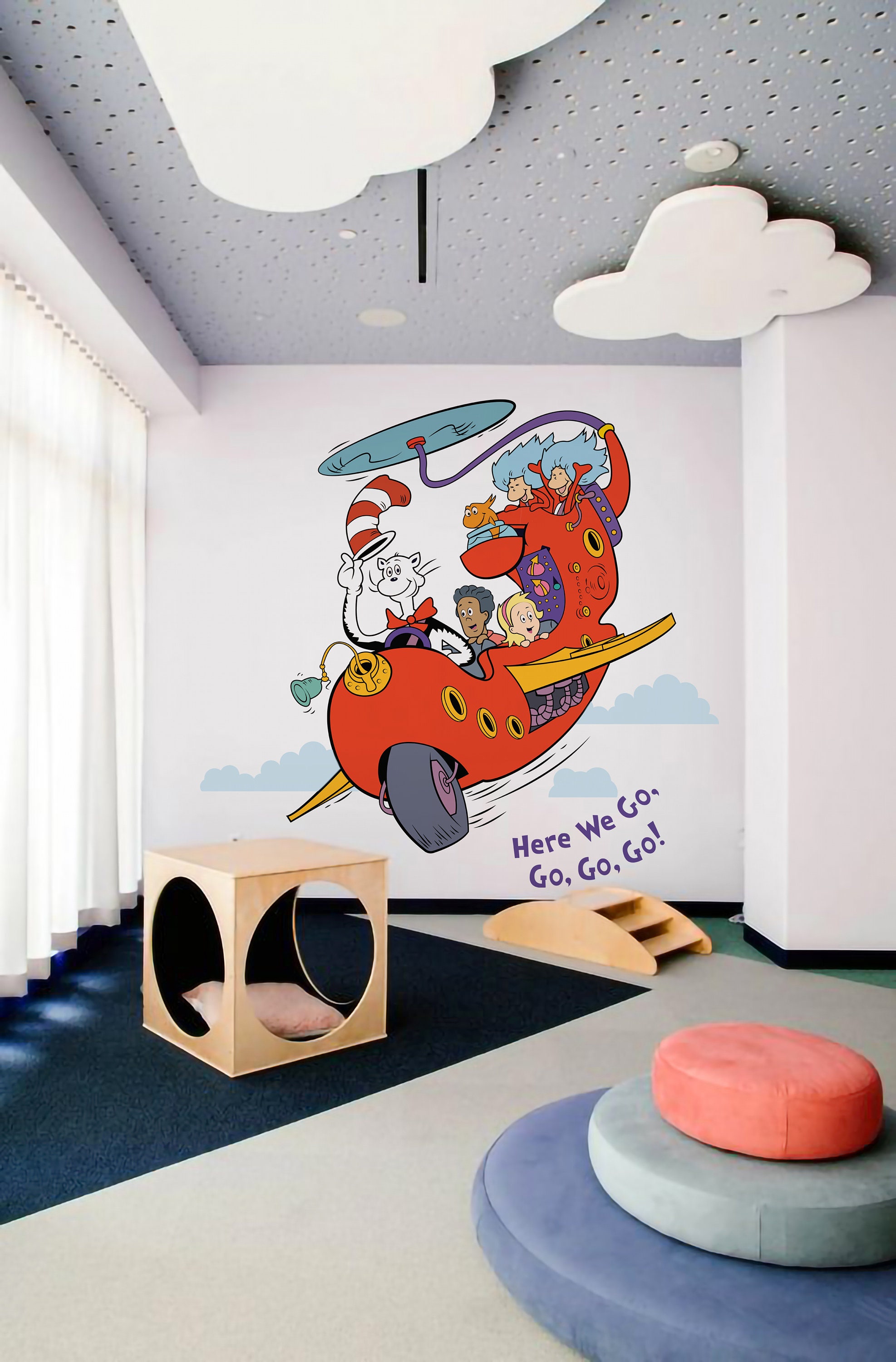 Dr Seuss Wall Decal Cat in the Hat, Thing 1 and Thing 2, Fish and ...