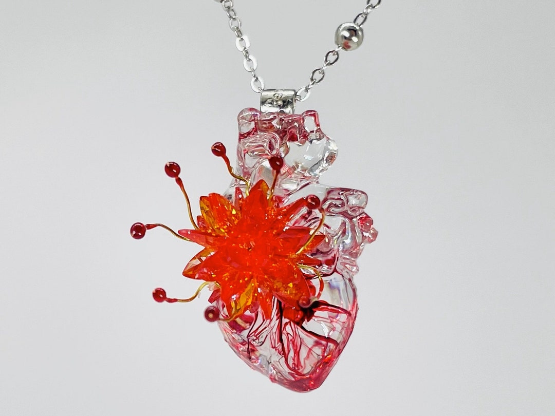 Anatomical Human Heart Necklace, Handmade Flower & Human Heart Necklace ...