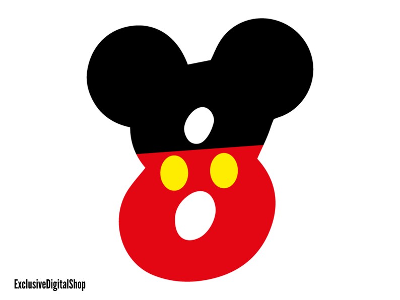 Mickey Mouse Numbers SVG | Number Eight With Ears, Red and Black ...