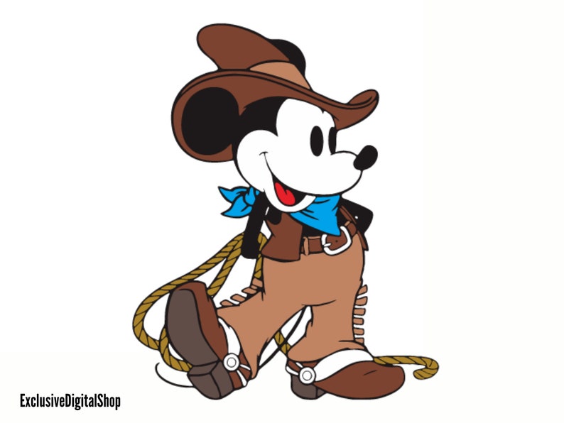 Mickey Mouse Cowboy SVG | Western Hat, Boots, Bandana, Lasso, Cartoon ...