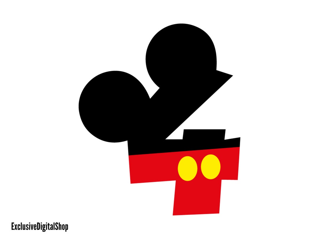 Mickey Mouse Numbers SVG | Number Four With Ears, Red & Yellow Birthday ...