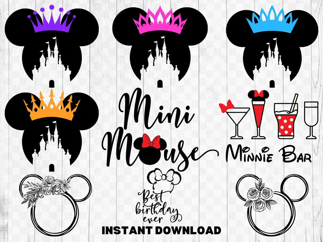 Mickey Mouse Head SVG Bundle | Girl Crowns, Minnie Bar, Glasses | Cute ...