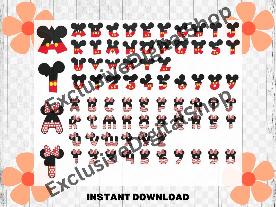 Mickey Alphabet Font Birthday Kids Font, Cut File - Digital Download ...