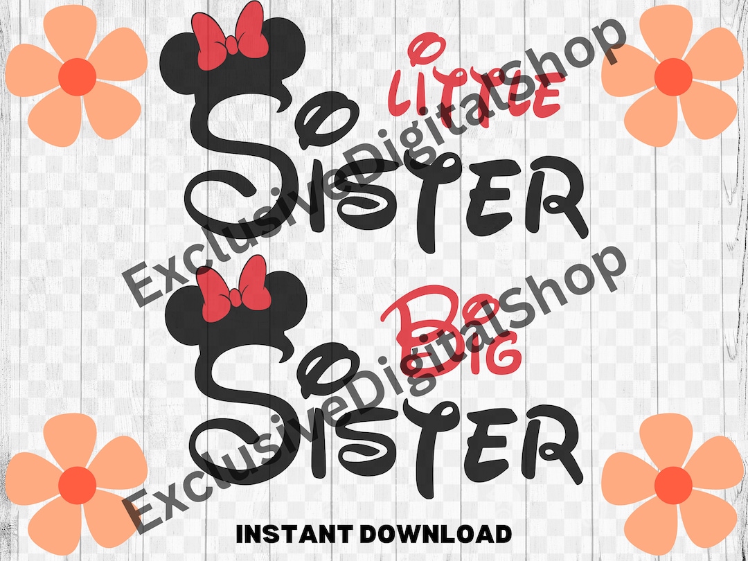 Big Sister Little Sister SVG | Minnie Mouse Bow, Cute Hand Lettering ...
