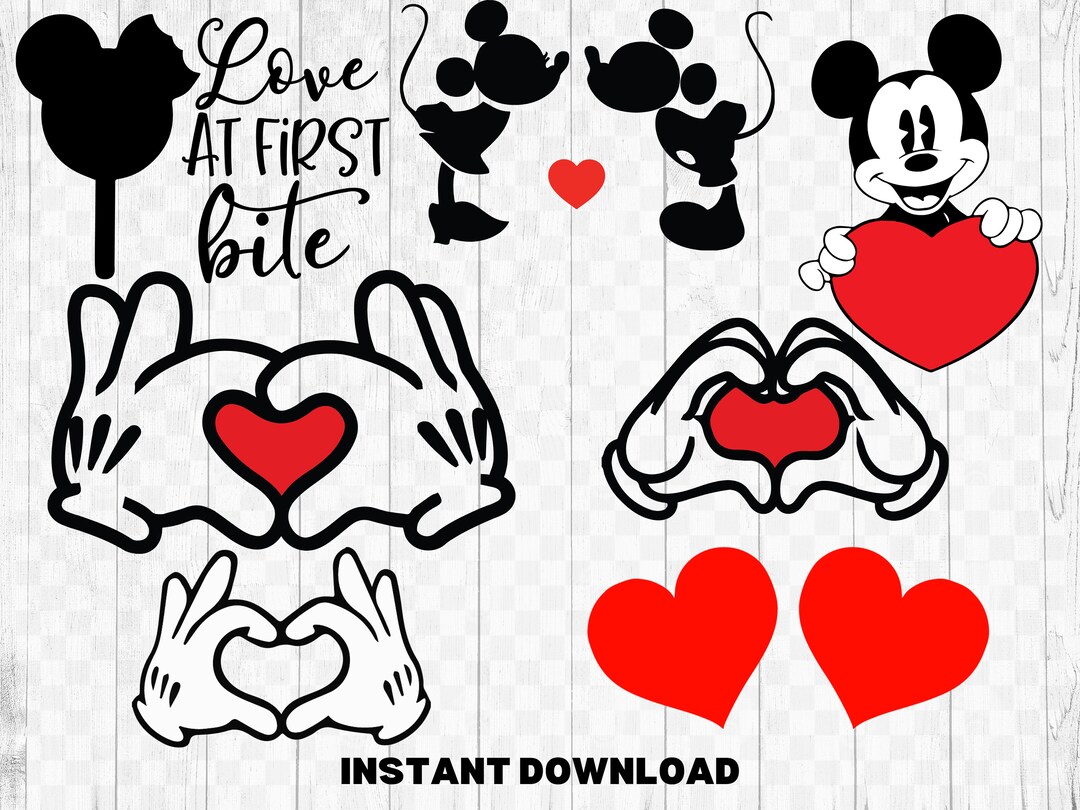 Mickey Mouse Love SVG Bundle | Heart Hands, Valentine Clipart, Bite ...