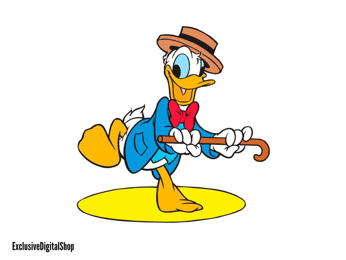 Donald Duck SVG | Dancing Cartoon Pose, Blue Jacket, Cane | Classic ...