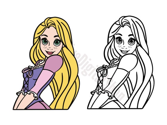 Princess Rapunzel SVG Princess Outlined SVG Cut File - Etsy