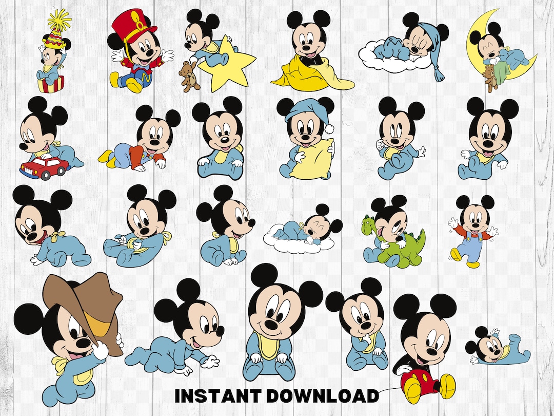 Mickey Mouse Baby 24 Bundle SVG, Baby SVG, 24 Cut File - Digital ...