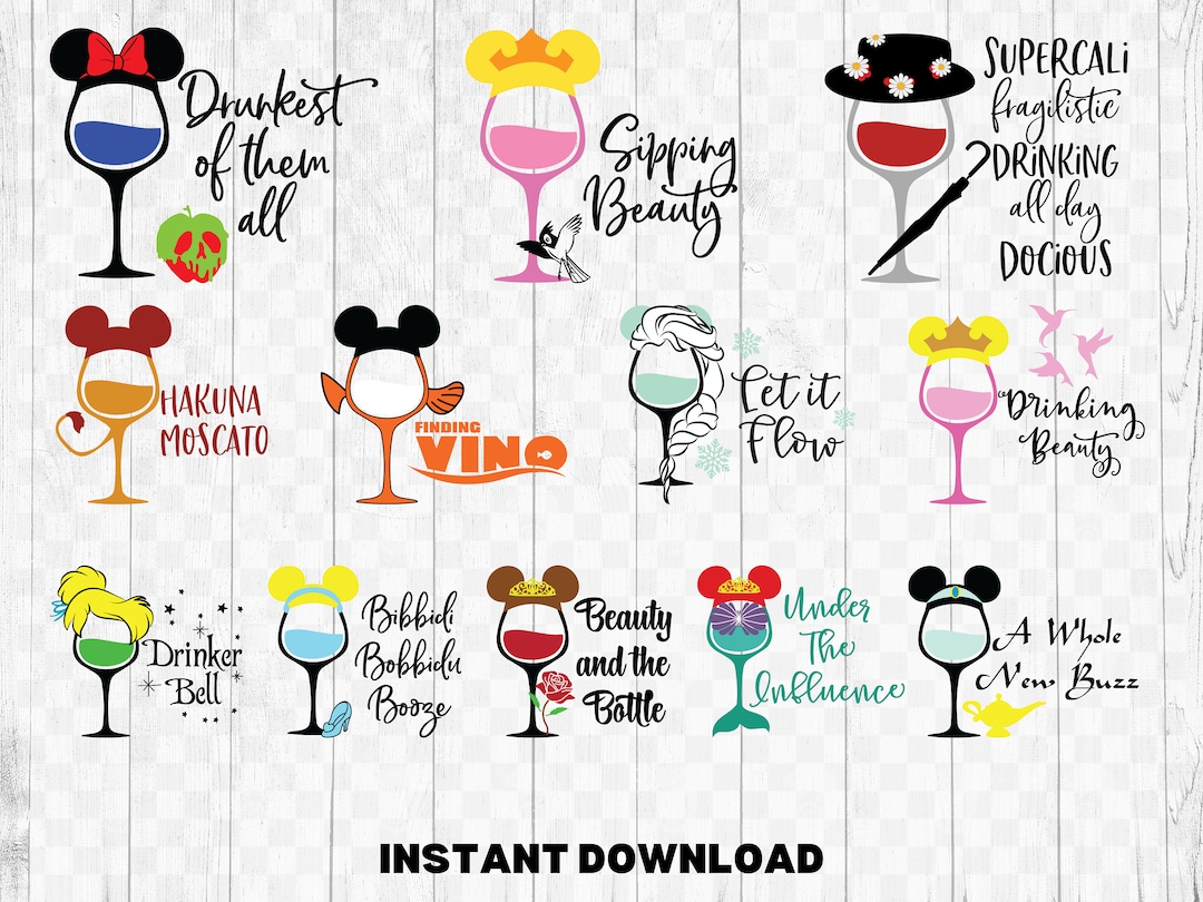 Disney Drink Glass SVG Bundle | Mouse Ears Cocktail Clipart | Party ...