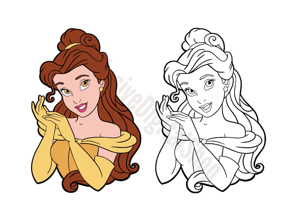 Princess Belle SVG, Princess Belle Outlined SVG, Cut File - Digital ...