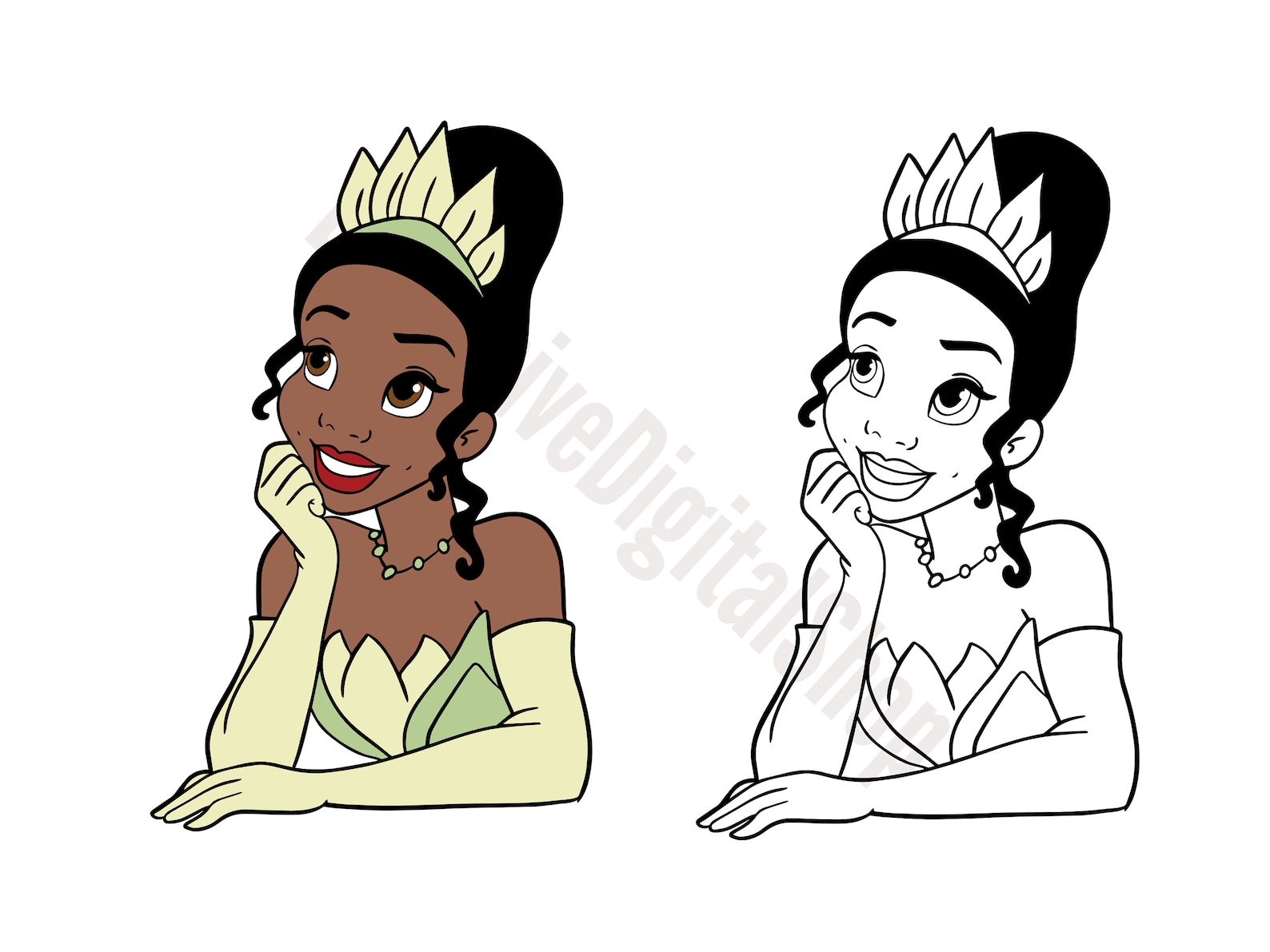 Princess Tiana SVG, Princess Tiana Outlined SVG, Cut File - Digital ...