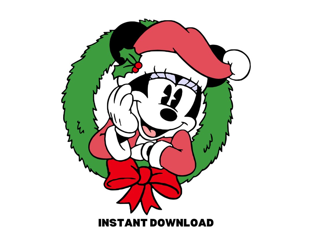 Minnie Mouse Christmas SVG | Santa Hat, Wreath and Big Red Bow, Holiday ...