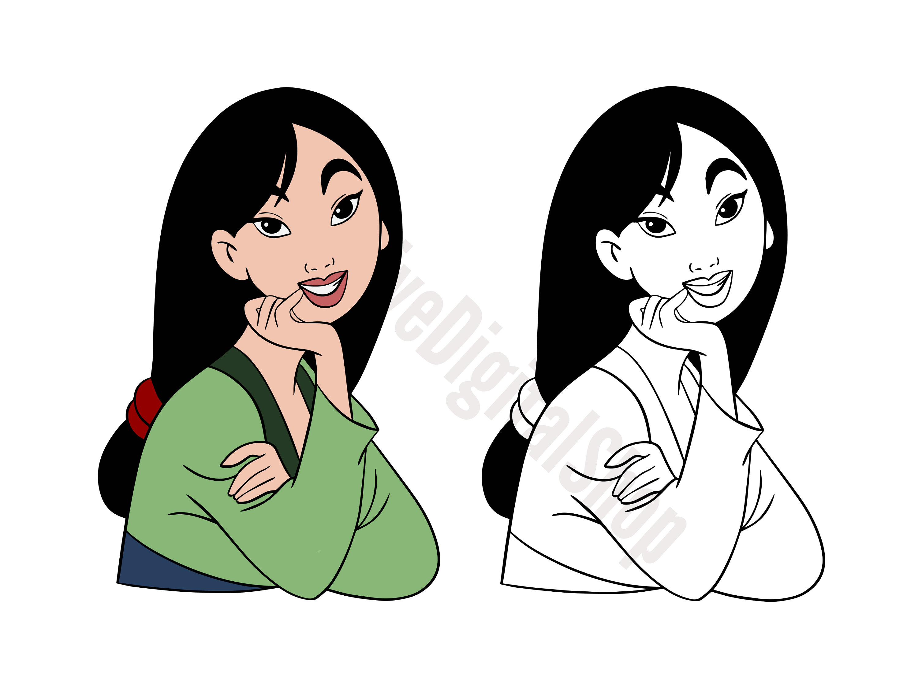 Princess Mulan SVG Princess Mulan Outlined SVG Cut File - Etsy