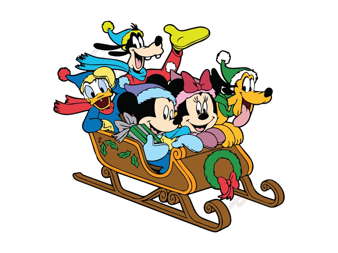 Mickey & Friends Sled SVG | Christmas Sleigh Ride, Disney Group Cartoon ...