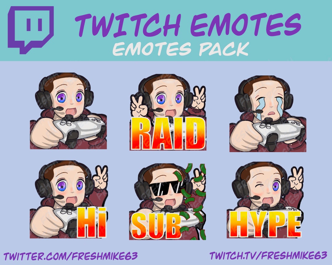 Twitch Emote Pack / Brown Hair / Blue Eyes / Twitch Emotes / Stream ...