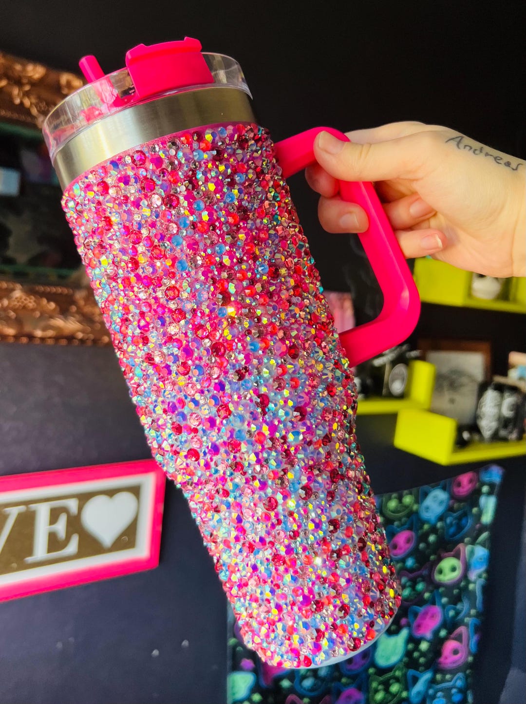 Huge Stanley Style Tumbler Decorated in Hot Pink and Blue Crystals ...