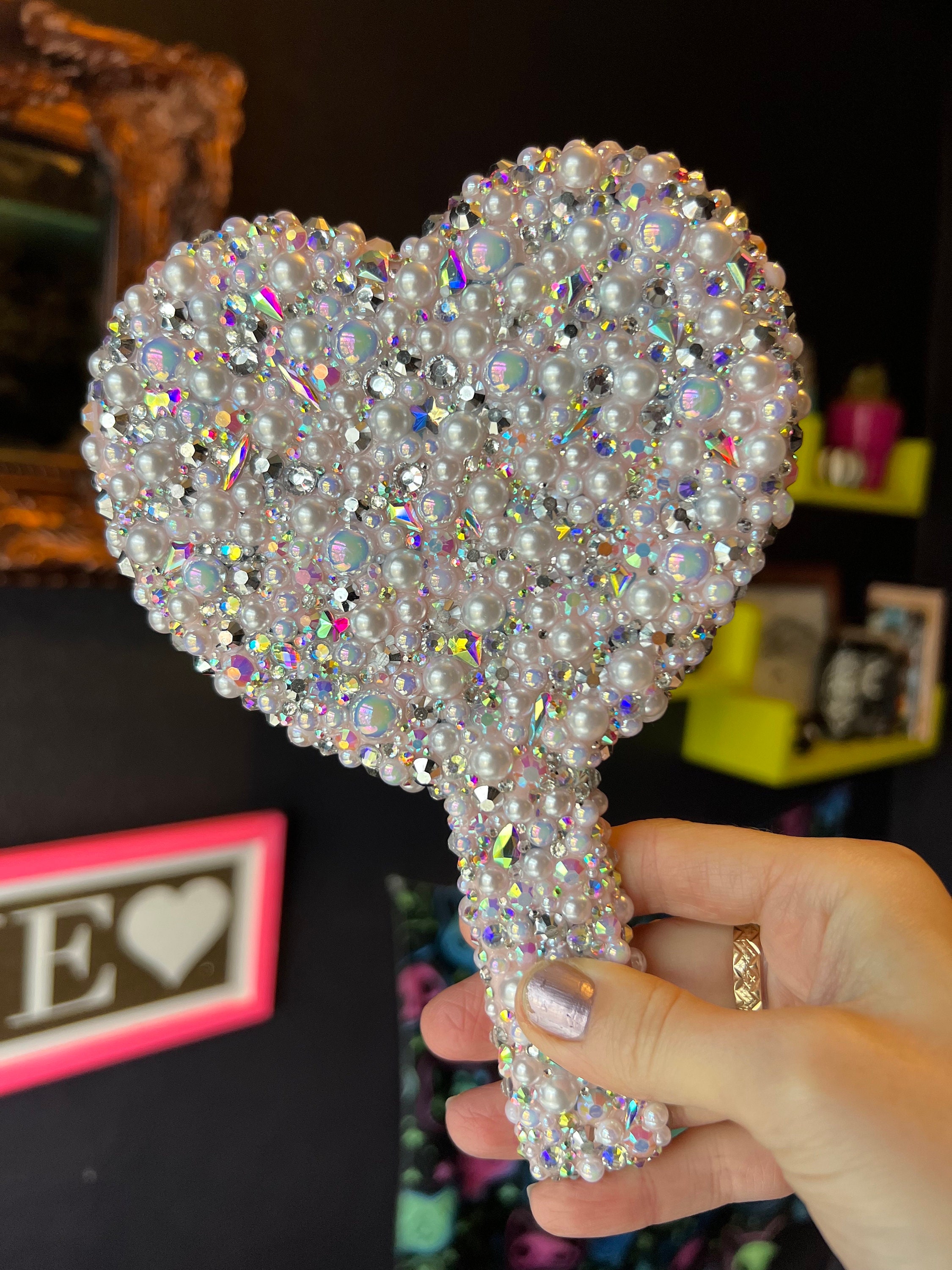 Heart Shaped Mirror Glazed in Ice White AB and Matte Pearls and ...