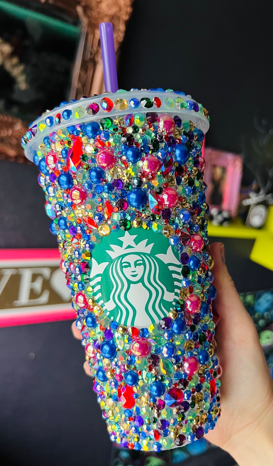 ROYAL GEMS Starbucks Tumbler Cold Cup With Gorgeous Ab Crystals ...