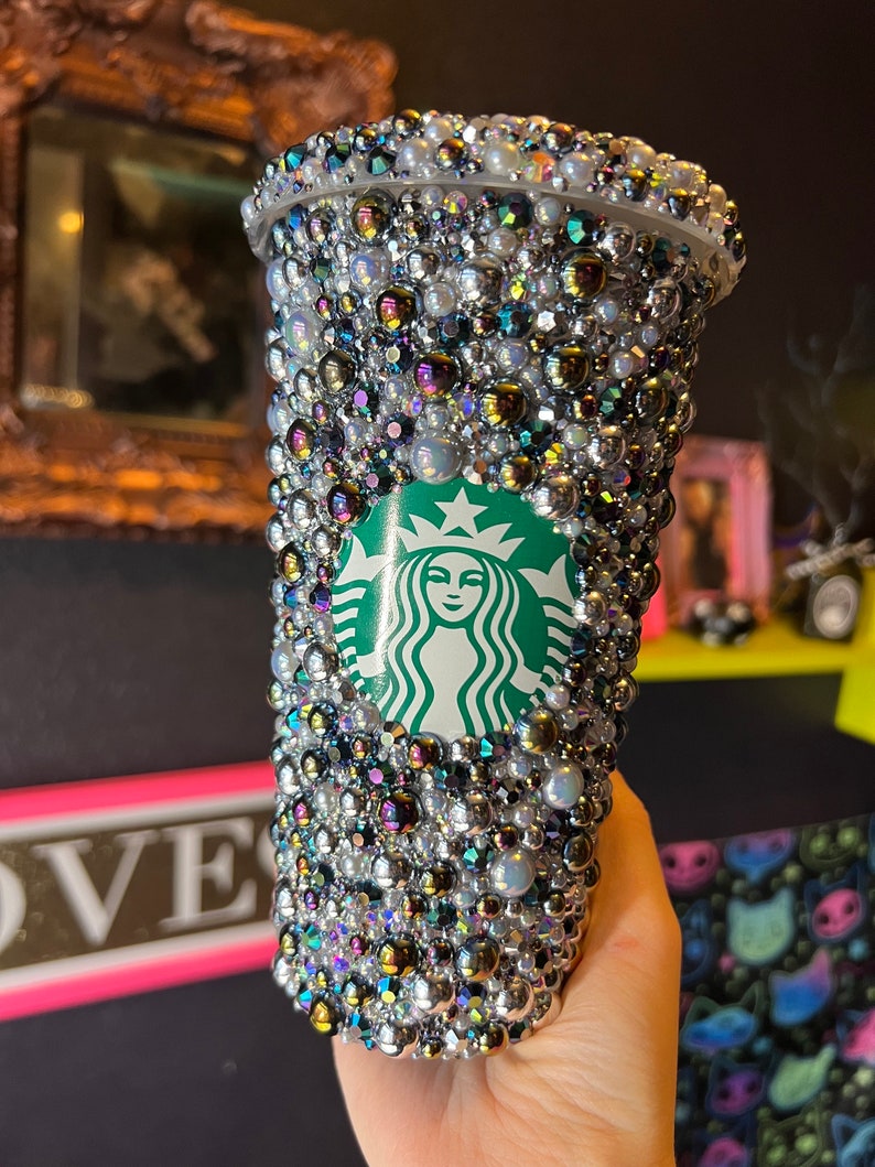 Black Magic Starbucks Tumbler, Pearls, AB Crystals Rhinestones - Etsy