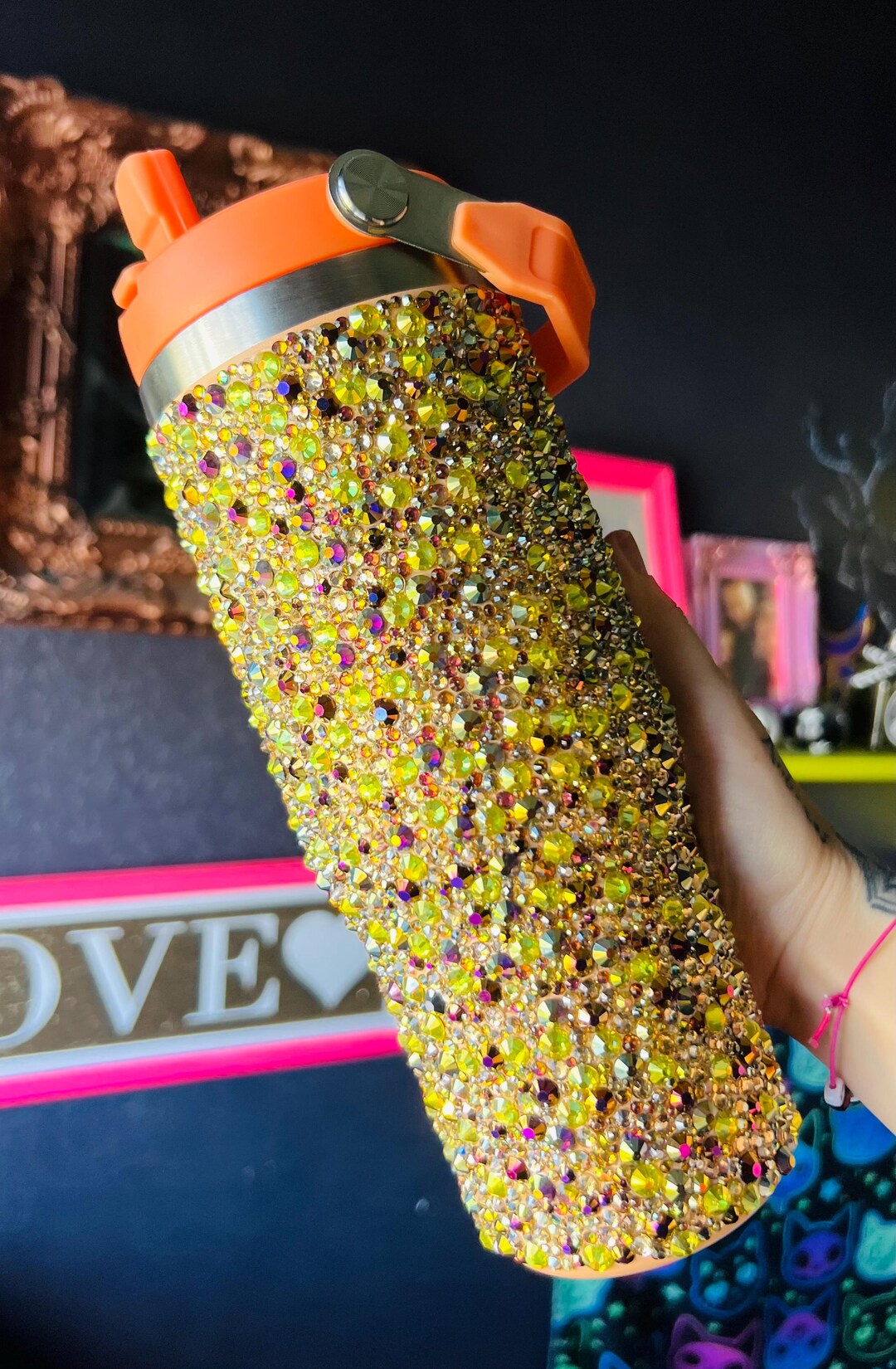 Gold Rhinestone Tumbler, Bedazzled Crystal Stainless Steel Bottle (40 ...