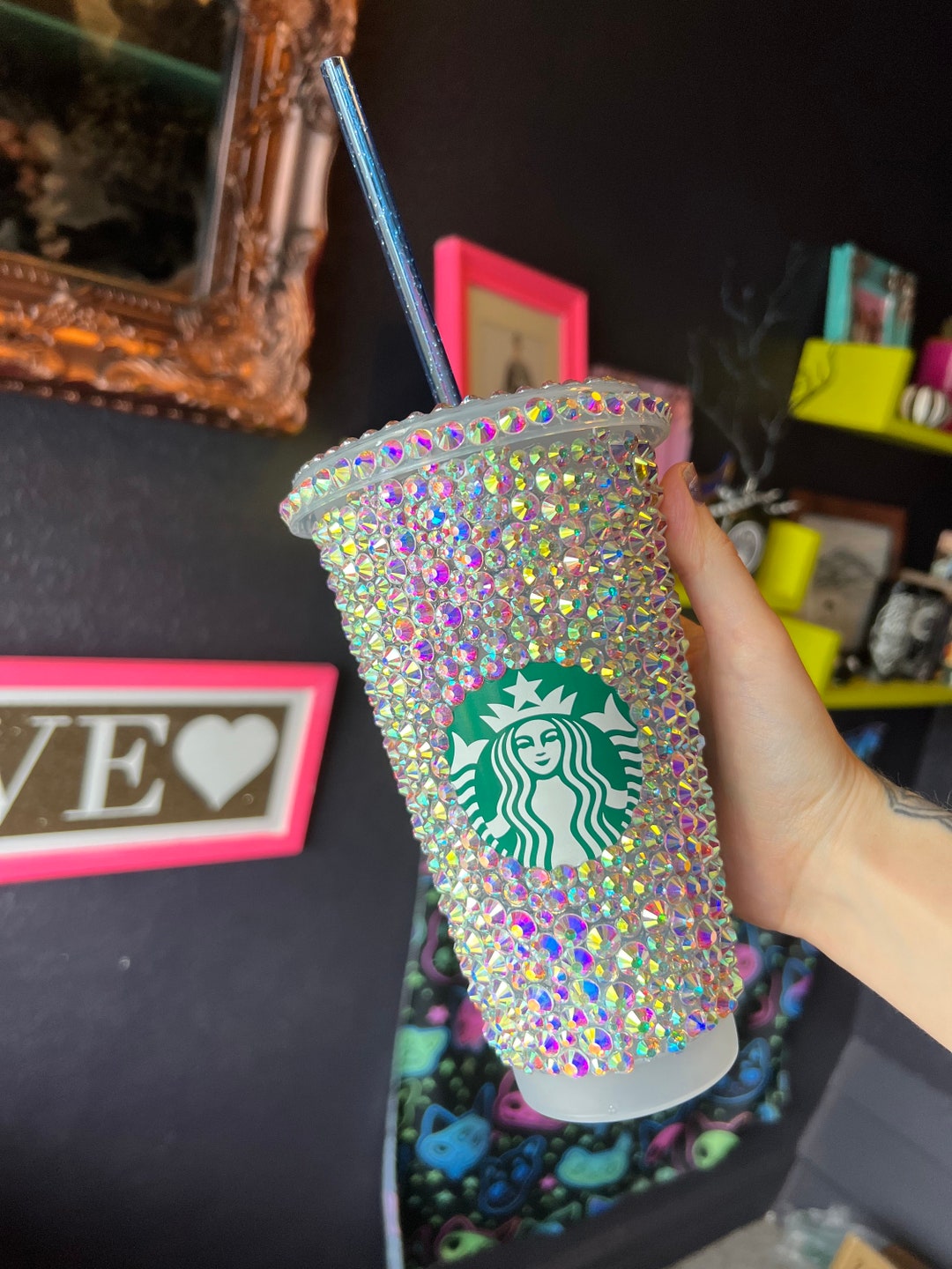 Starbucks Extra Bling Cold Cup COVERED in AB Rhinestones - Etsy