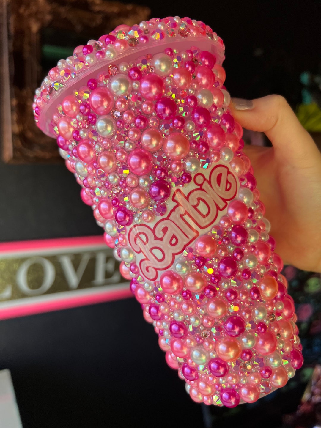 Barbie Inspired Tumbler Cold Cup With Gorgeous Pink Rhinestones and ...