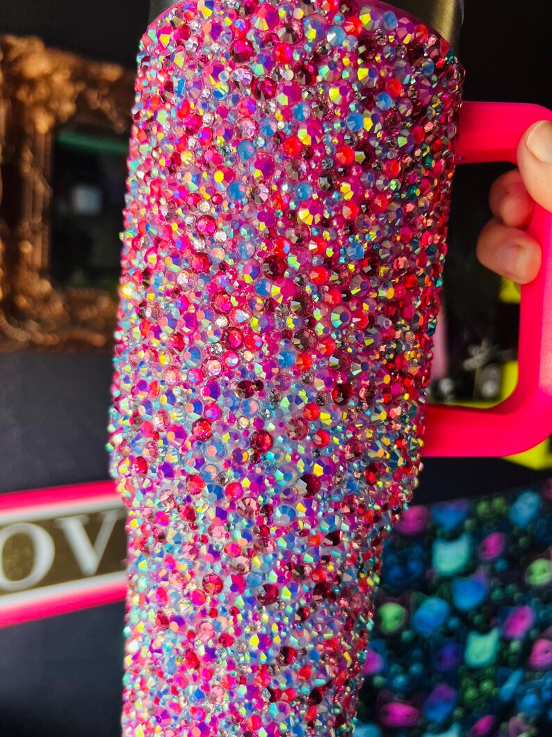 Rhinestone Stanley Style Tumbler, Pink and Blue Crystals, 40oz - Etsy