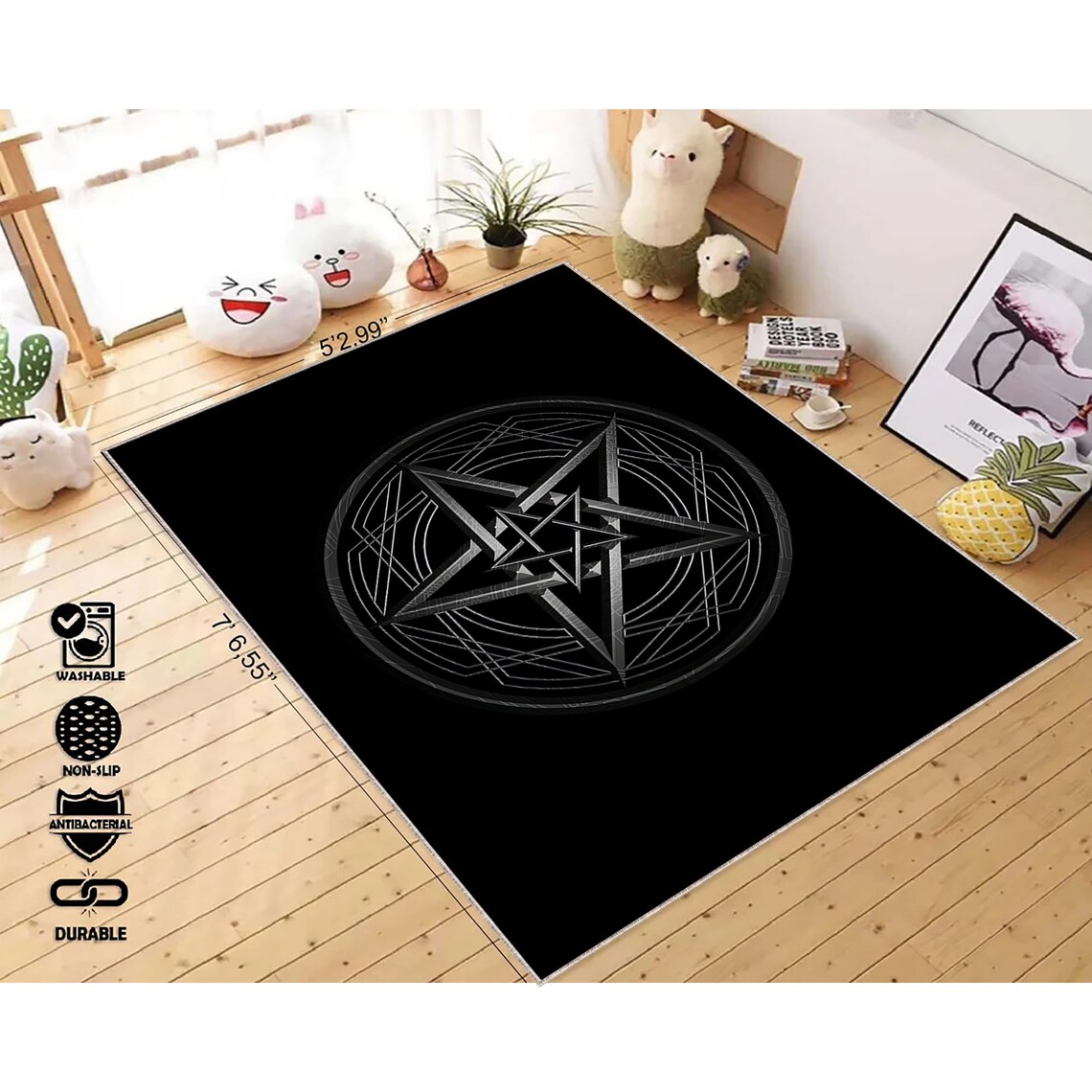 Pentagram Symbolstar Logogothic Black Rug Sacred Geometry | Etsy