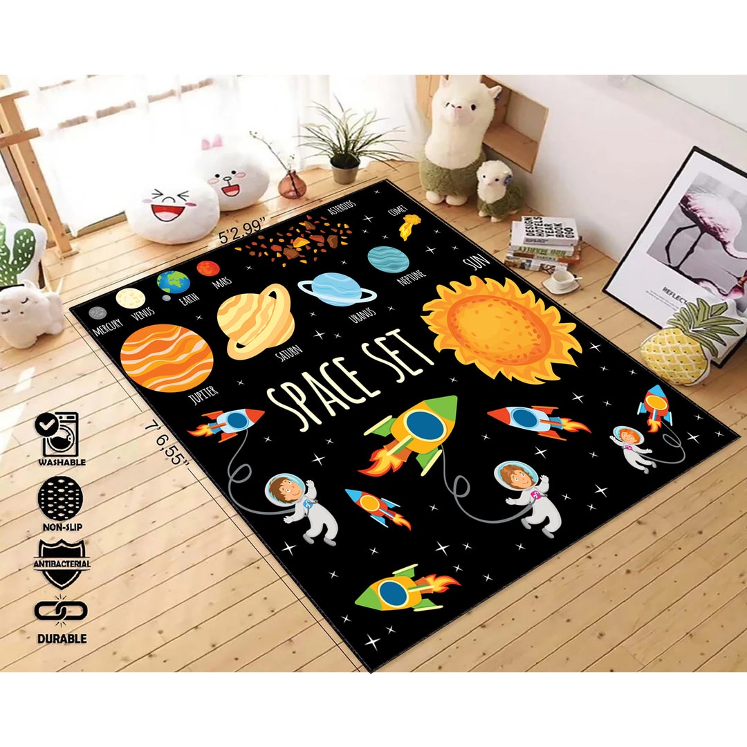 Planets Astronauts Space Solar System Rug Space Rug - Etsy New Zealand