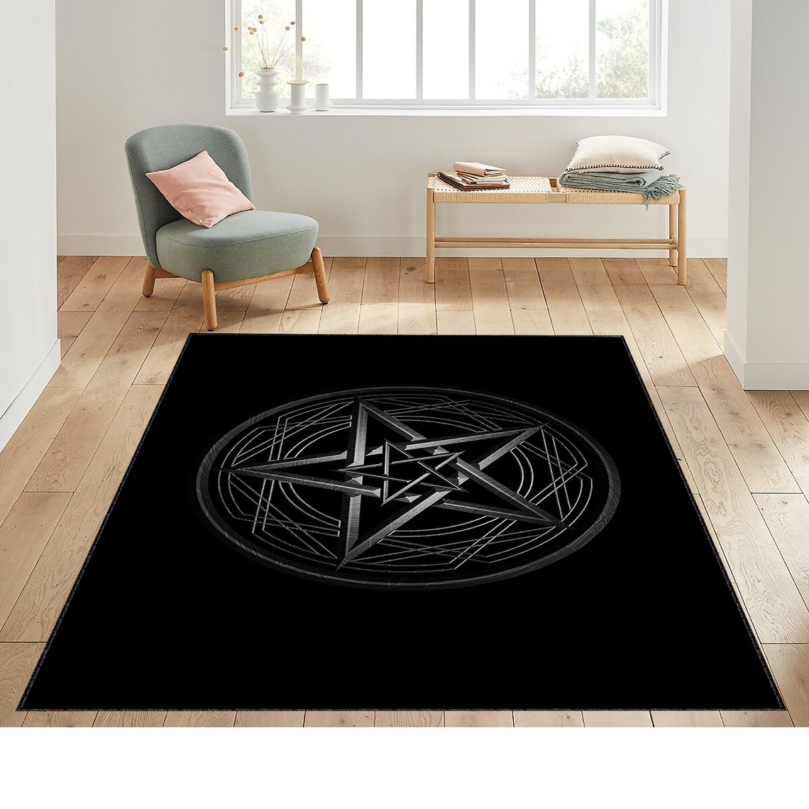 Pentagram Symbolstar Logogothic Black Rug Sacred Geometry - Etsy