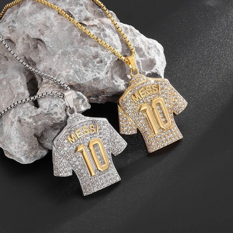Messi 10 Chain & Pendant Gold/silver With Zircon Accents Barcelona and ...