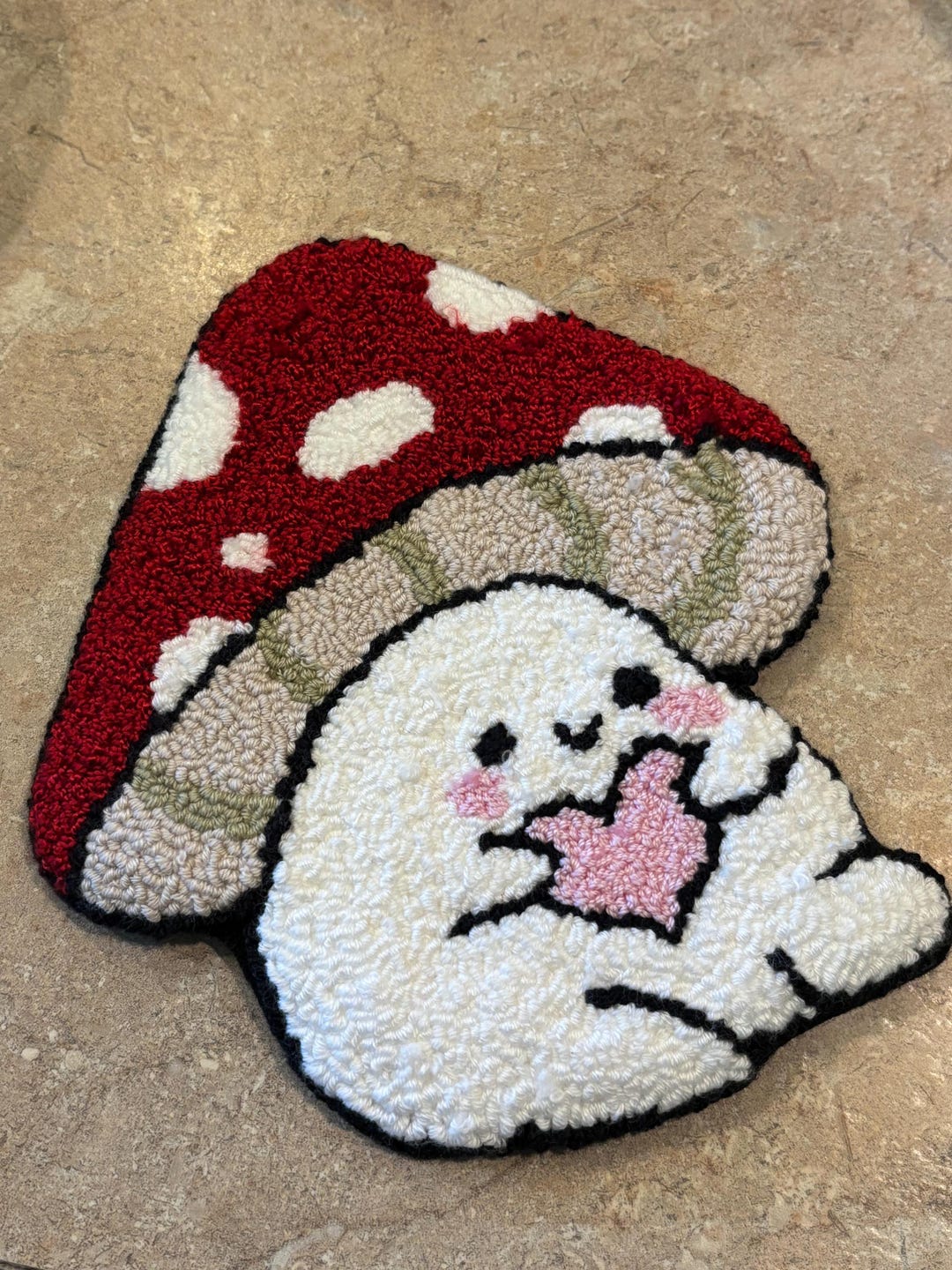 Large Cute Mushroom Kawaii Mug Rug Hand Tufted/punch Needle Coaster - Etsy