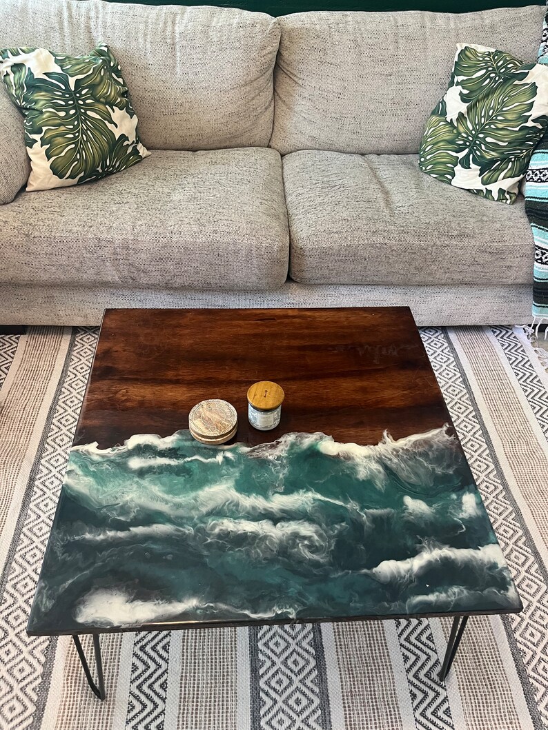 Ocean Waves Coffee Table Dark Teals - Etsy