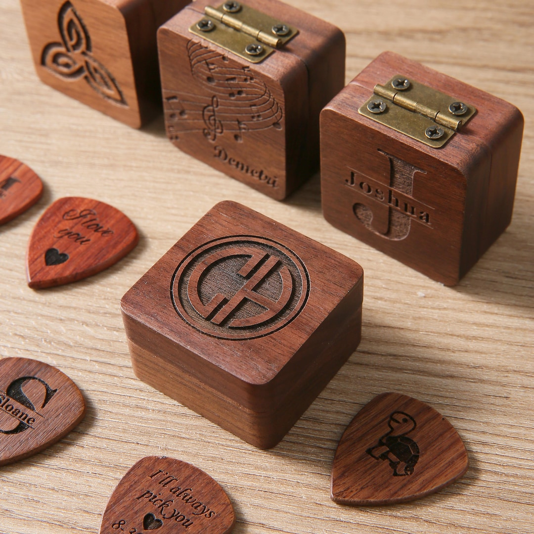 Custom Wooden Guitar Picks Box Boyfriend Gift Idea, Personalized Guitar ...