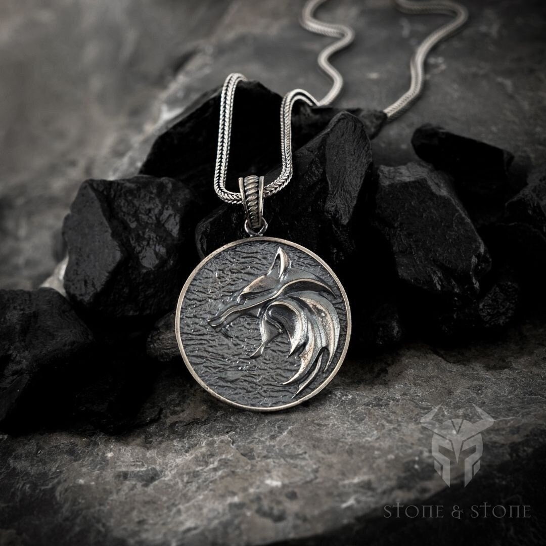 Silber Wolf Medaillon Halskette Sterling Silber Wild Wolf - Etsy.de