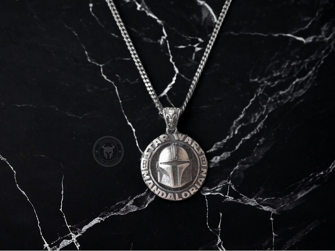 Sterling Silver Mandalorian Mens Necklace - Etsy