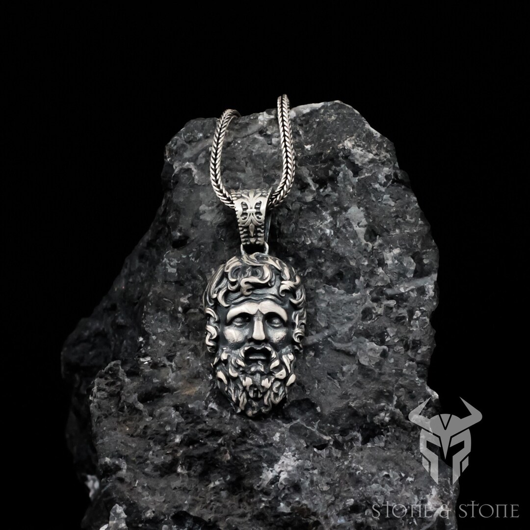 Silver Zeus Men's Necklace, Greek Mythology Pendant, Oxidized Men ...