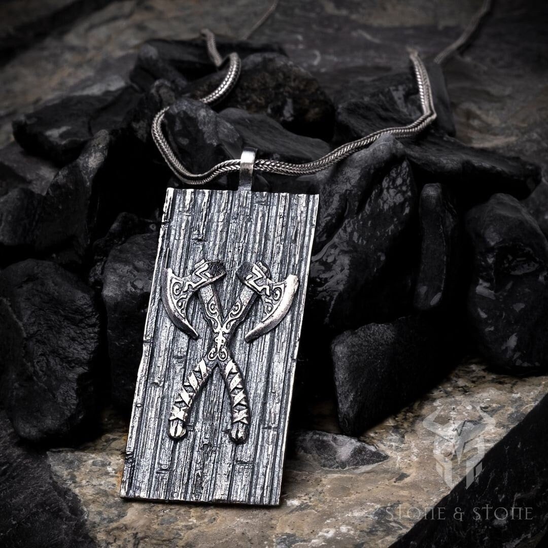 Silver Viking Battle Axe Pendant, Oxidized Mens Necklace, War Axe ...