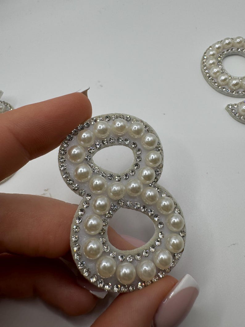 1 Pcs Large Numbers Patches Pearls Ombre Rhinestone Numbers Patch 1.9in ...