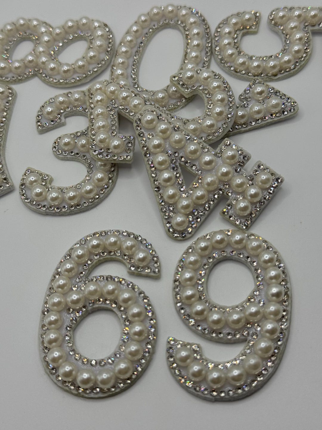 1 Pcs Large Numbers Patches Pearls Ombre Rhinestone Numbers Patch 1.9in ...