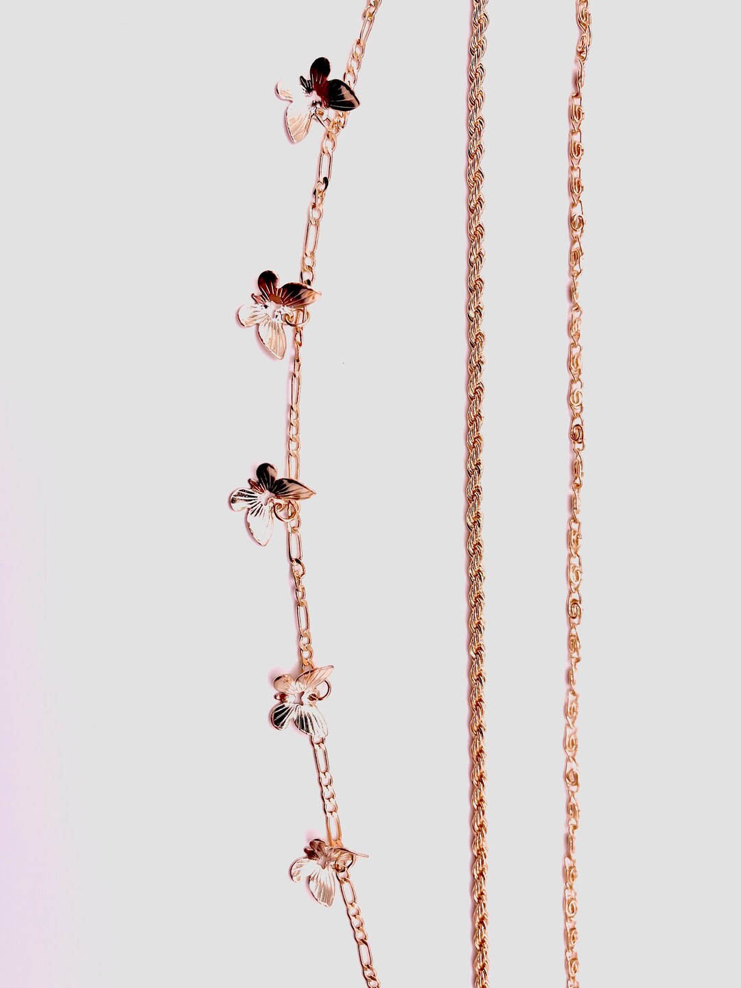 Stilnati 18K Gold Filled Butterfly Anklet, Triple Anklet, Three Pieces ...